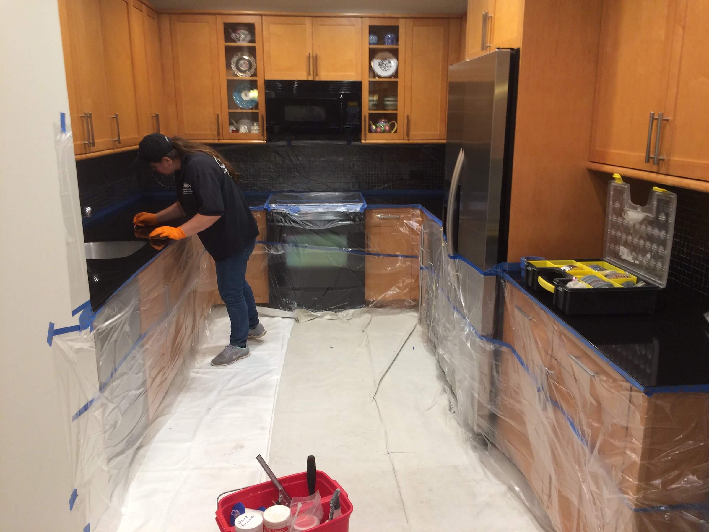 Black Granite Kitchen Counter Restoration Work - Oldstonerestoration